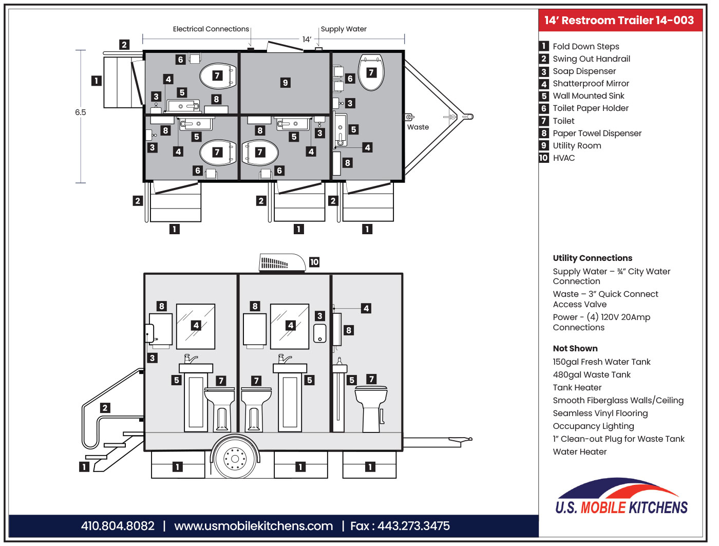 14' Mobile Restroom Trailer Unit 14-003 | U.S. Mobile Kitchens